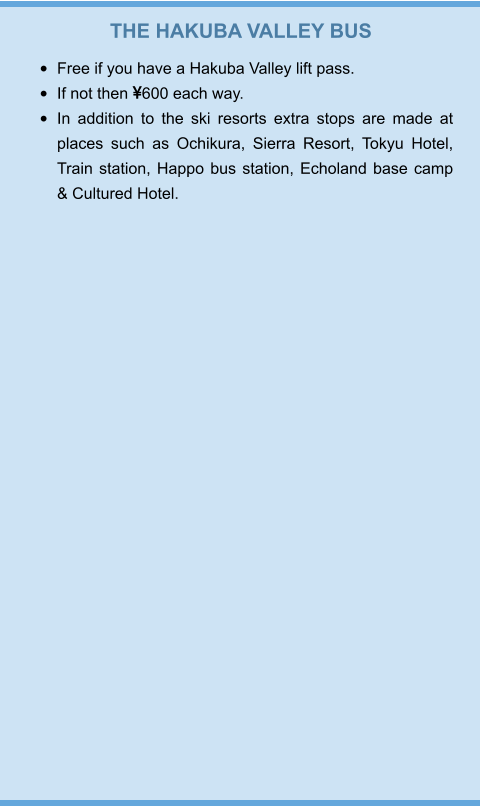 Hakuba 47 Ski resort shuttle bus schedules